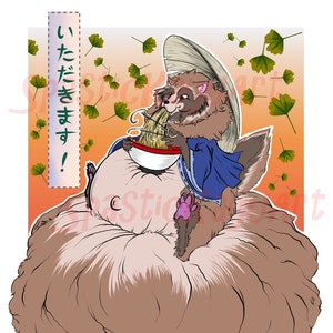 Tanuki たぬき eating Ramen Japanese Yokai Original - Etsy