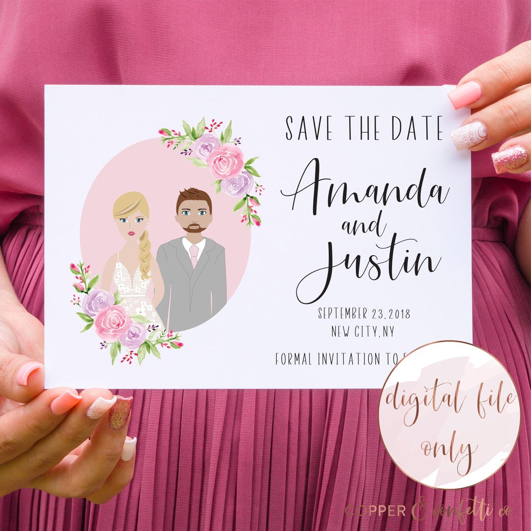 Custom Illustrated Portrait Save the Date, Click to Customize Your Very ...