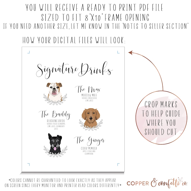 Custom 3 Dog Illustration Signature Drink Sign Print at Home | Etsy