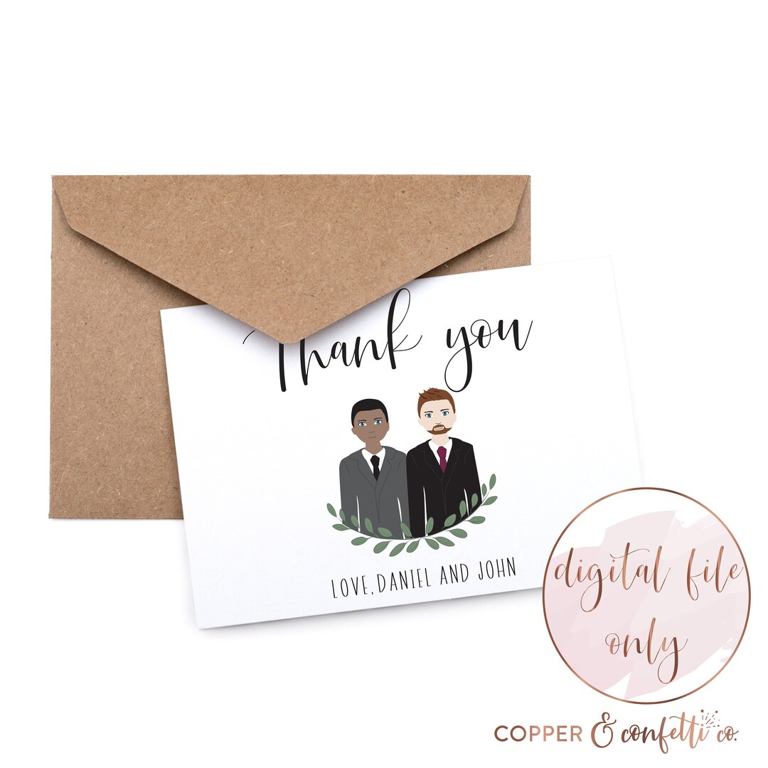 Custom Two Grooms Thank You Card Digital Download Couple - Etsy