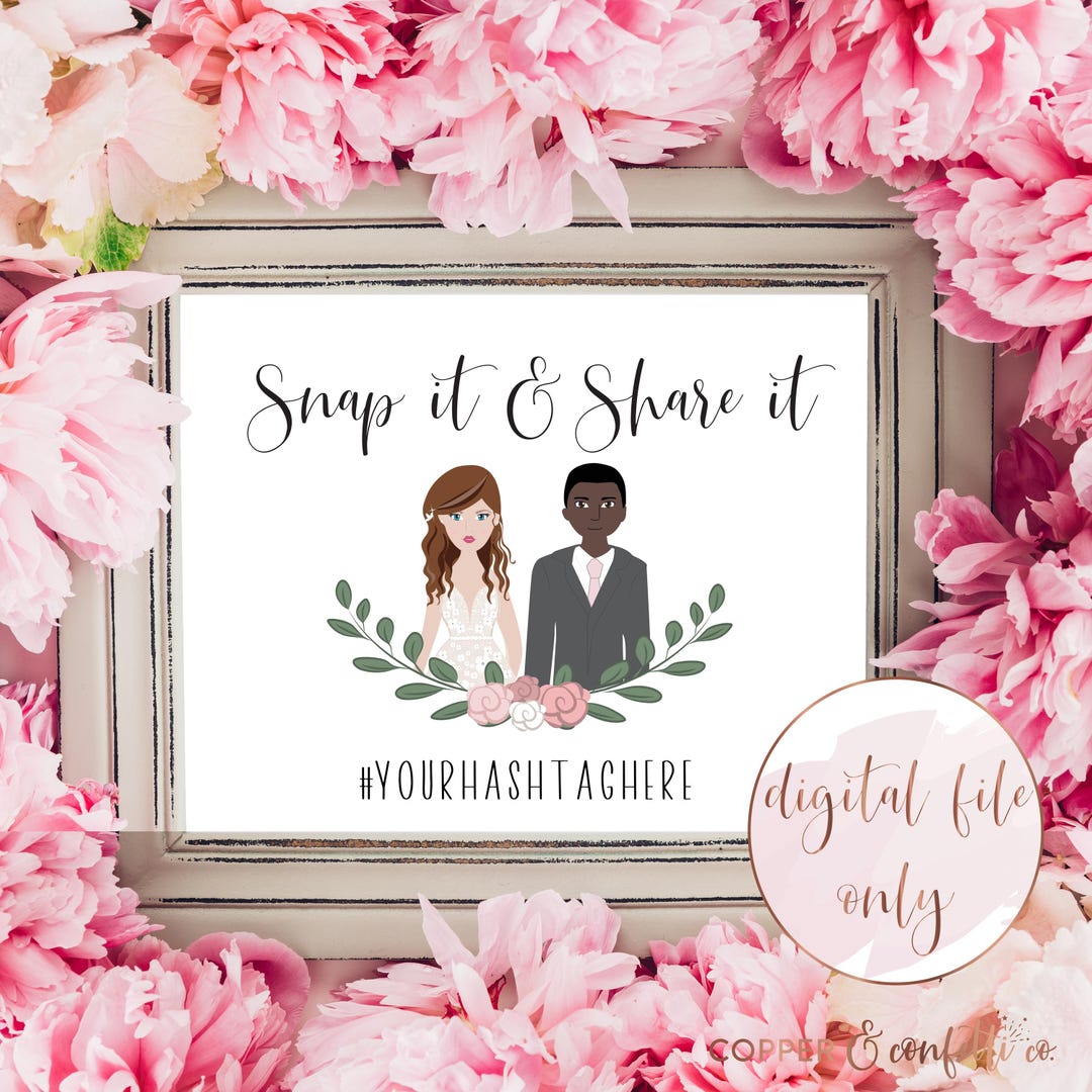Printable Hashtag Sign, Custom Portrait, Personalized Bride and Groom ...