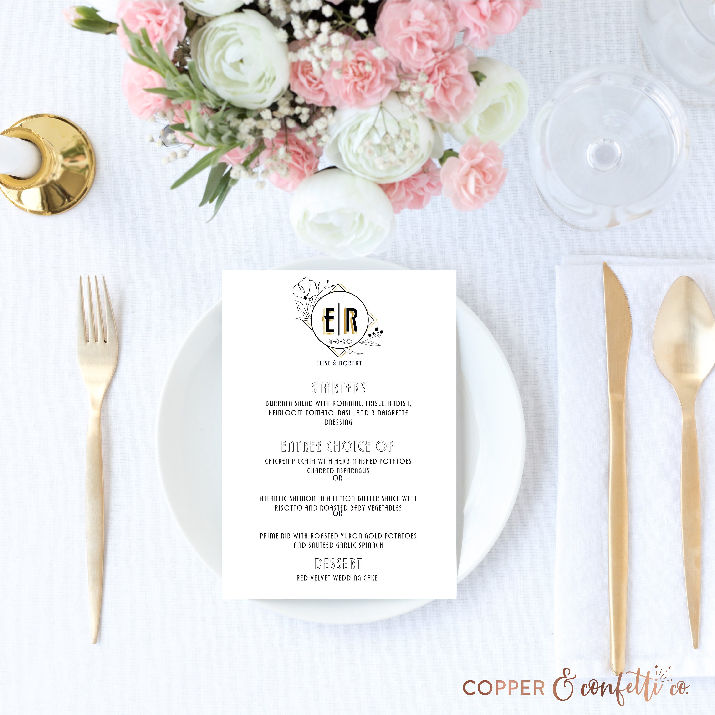 Art Deco Wedding Monogram Digital Wedding Logo Floral Logo - Etsy