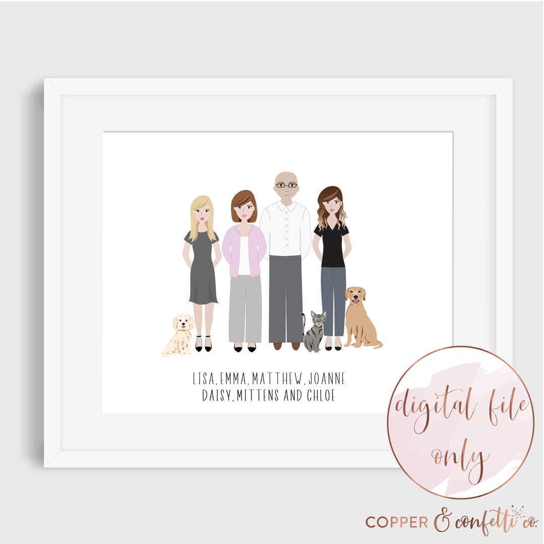 Custom Family Portrait Illustration Printable, Click Now to Create Your ...