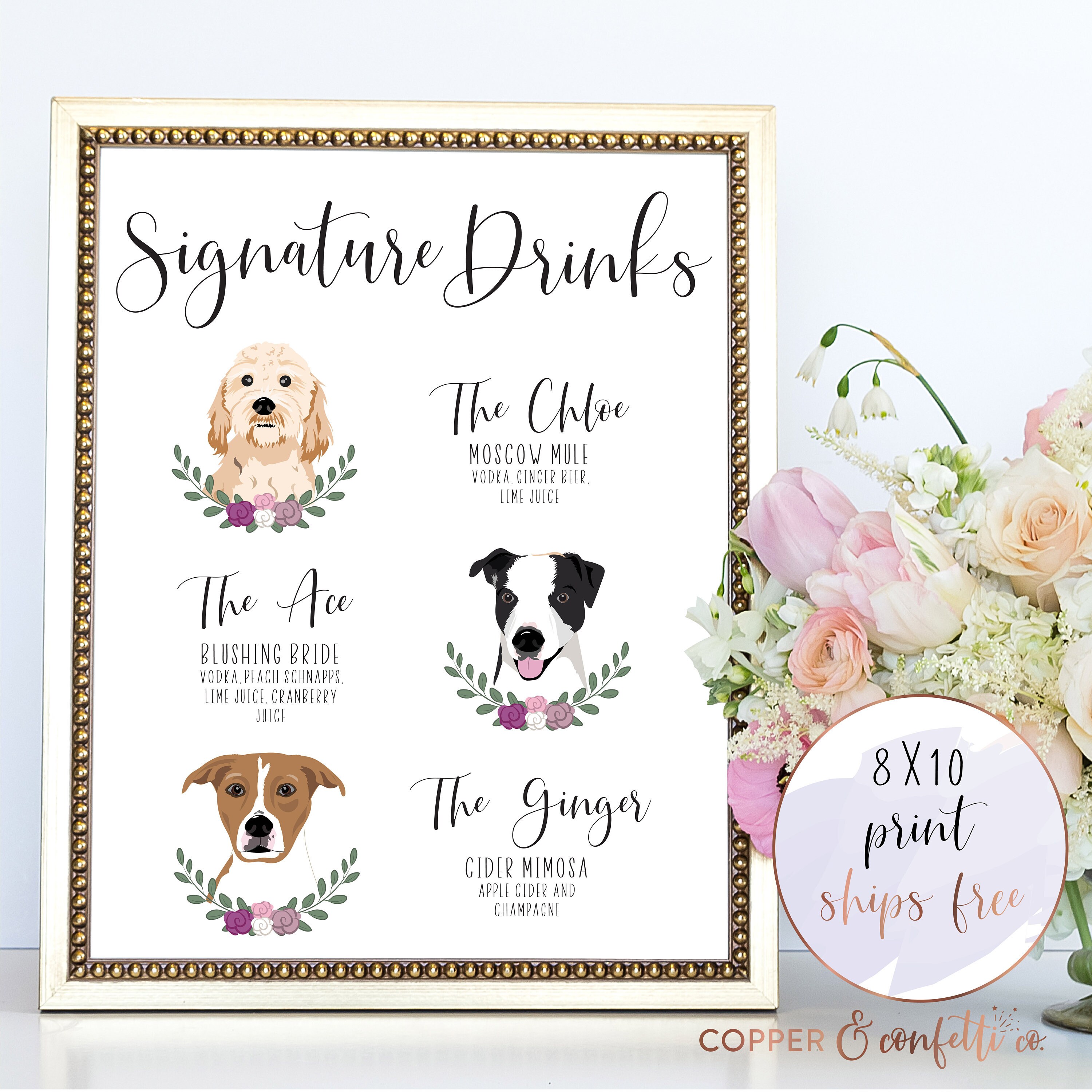 Custom 3 Pet Illustration Signature Drink Sign 8x10 Print - Etsy