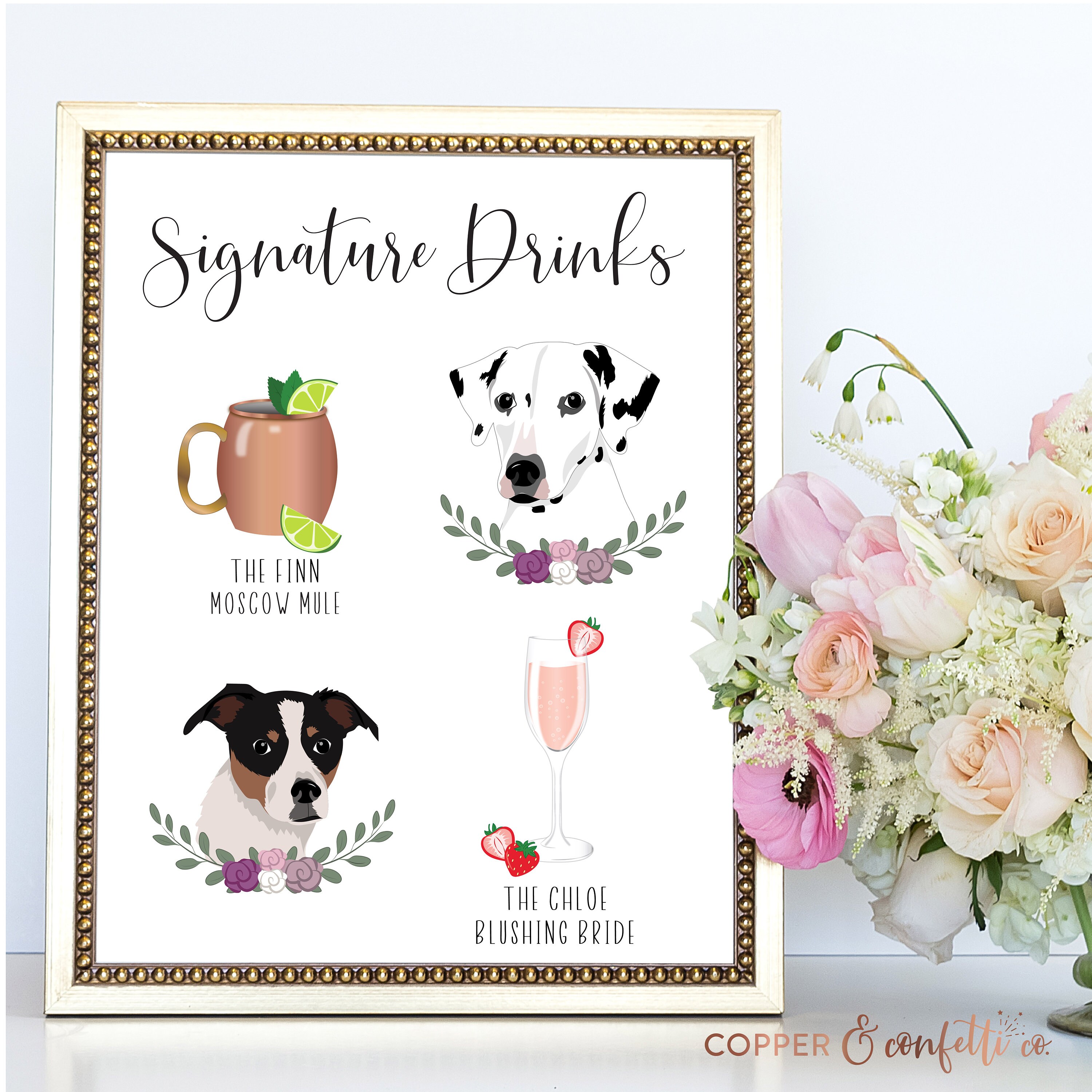Custom 2 Pet Illustration Signature Drink Sign, 8x10 Print, Dog ...