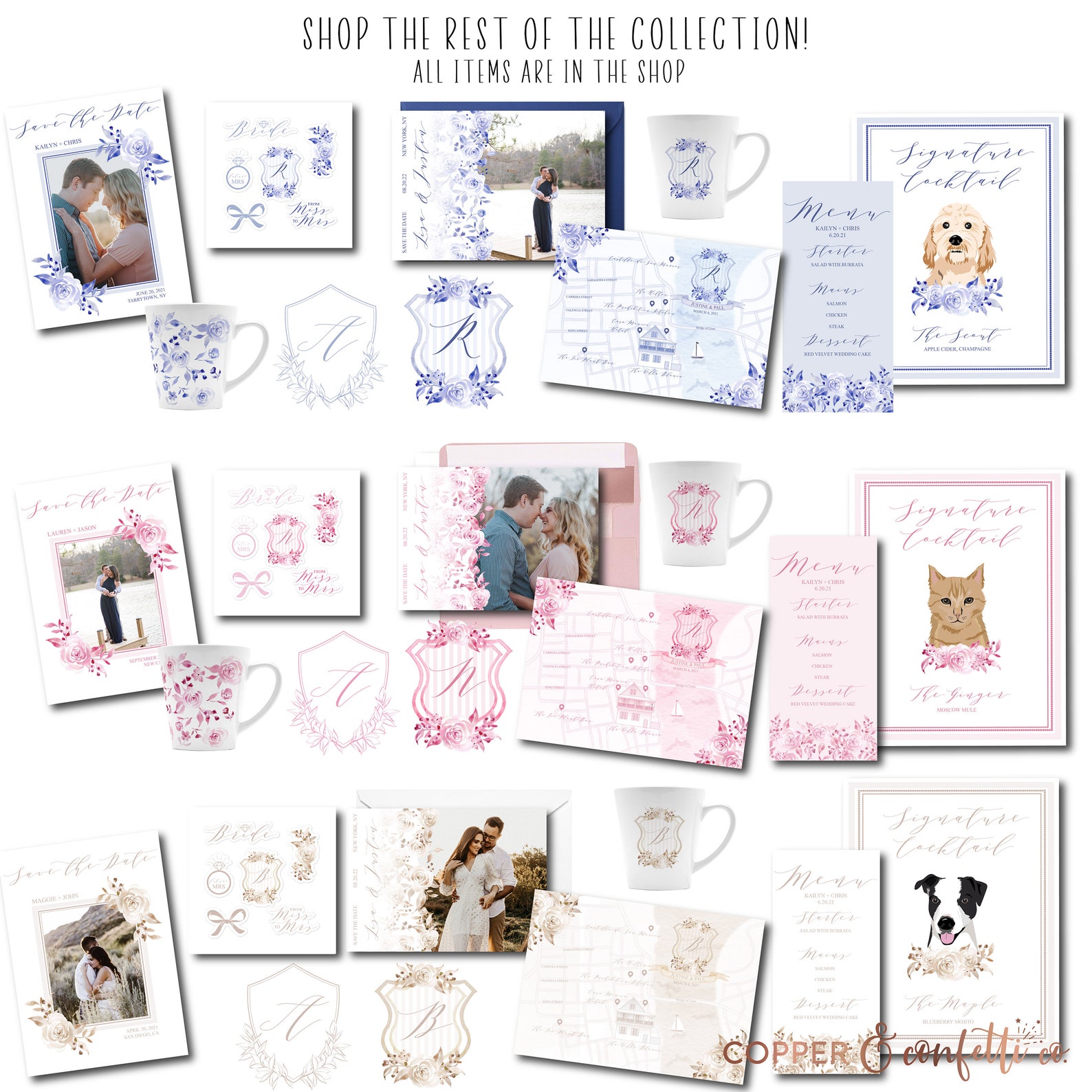 Simple Wedding Crest With Greenery Classic Monogram Digital - Etsy