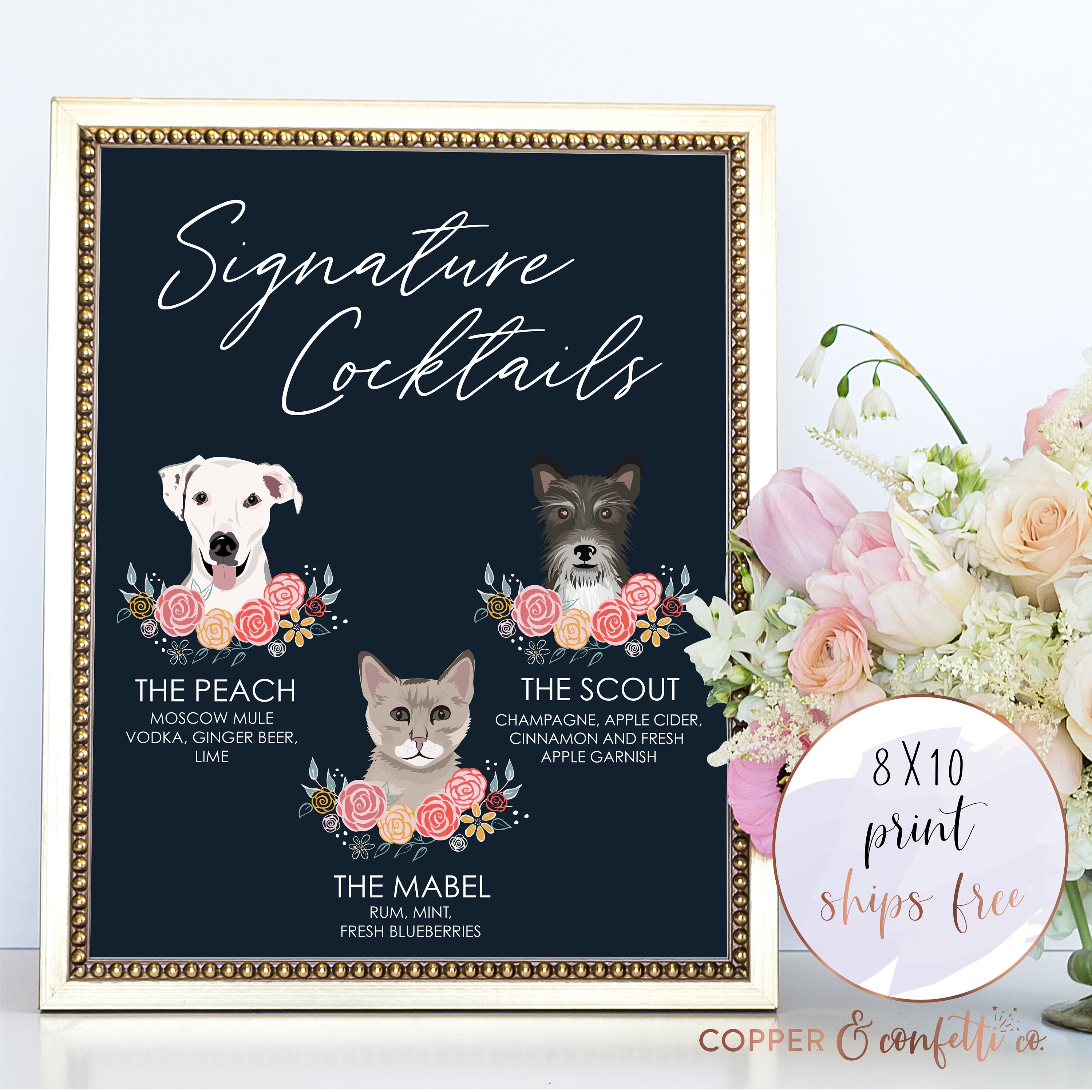 Custom 3 Pet Illustration Signature Drink Sign 8x10 Print - Etsy