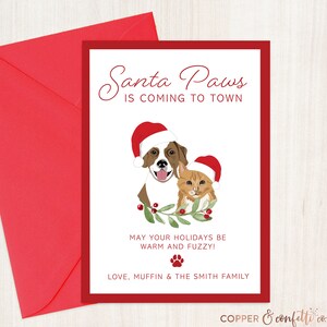 Custom Santa Paws Pet Portrait Holiday Card, Dog Christmas Card, Cat ...