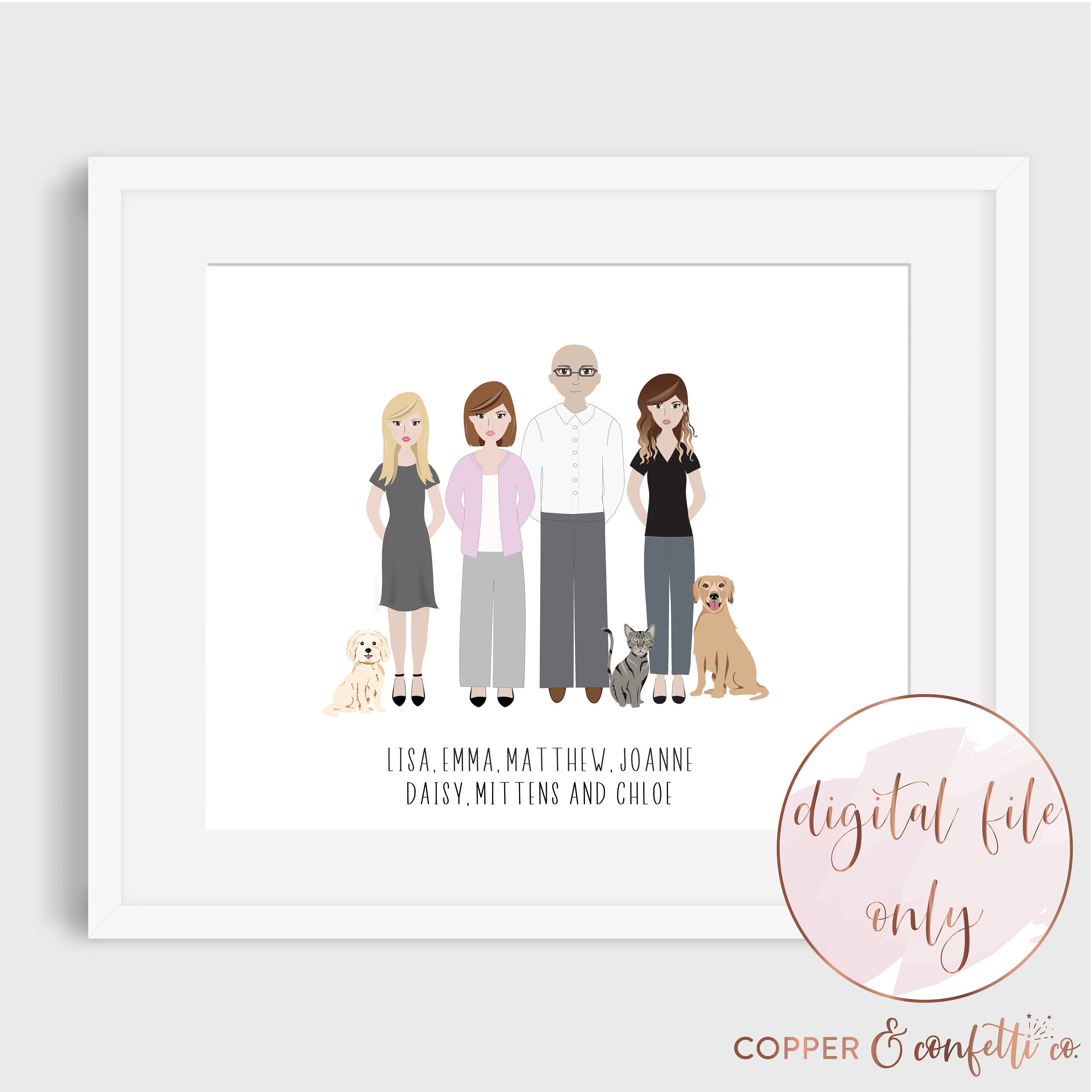 Custom Family Portrait Illustration Printable Click Now to | Etsy