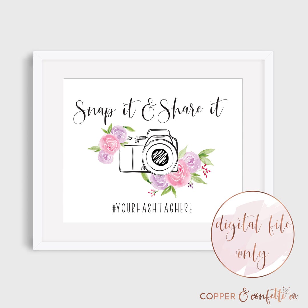 Watercolor Floral Hashtag Sign, Print at Home, Custom Hashtag Print ...