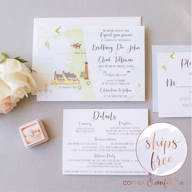 Custom Map Wedding Invitation Suite Watercolor Wedding Map - Etsy