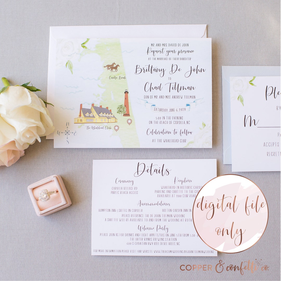 Custom Map Wedding Invitation Suite Print at Home Wedding - Etsy