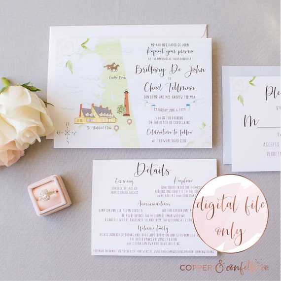 Custom Map Wedding Invitation Suite Print at Home Wedding | Etsy