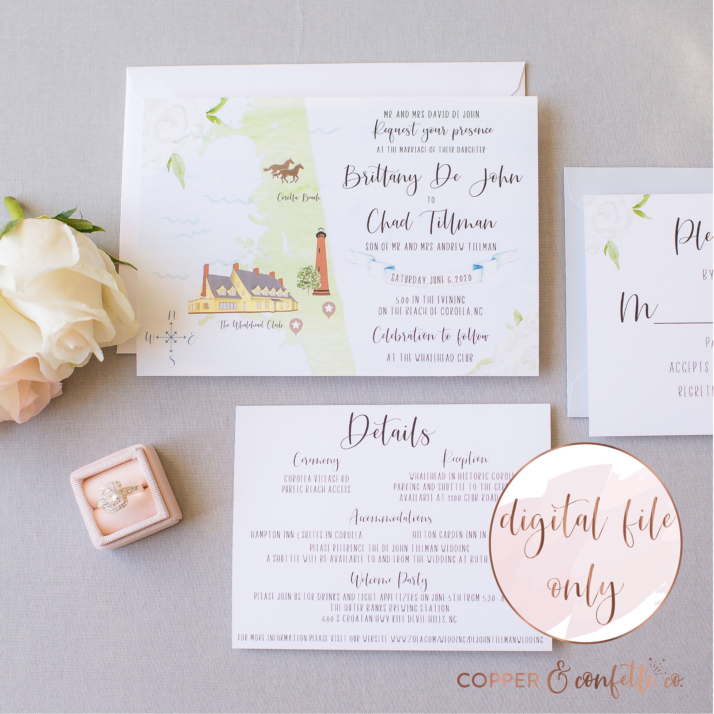 Custom Map Wedding Invitation Suite Print at Home Wedding | Etsy