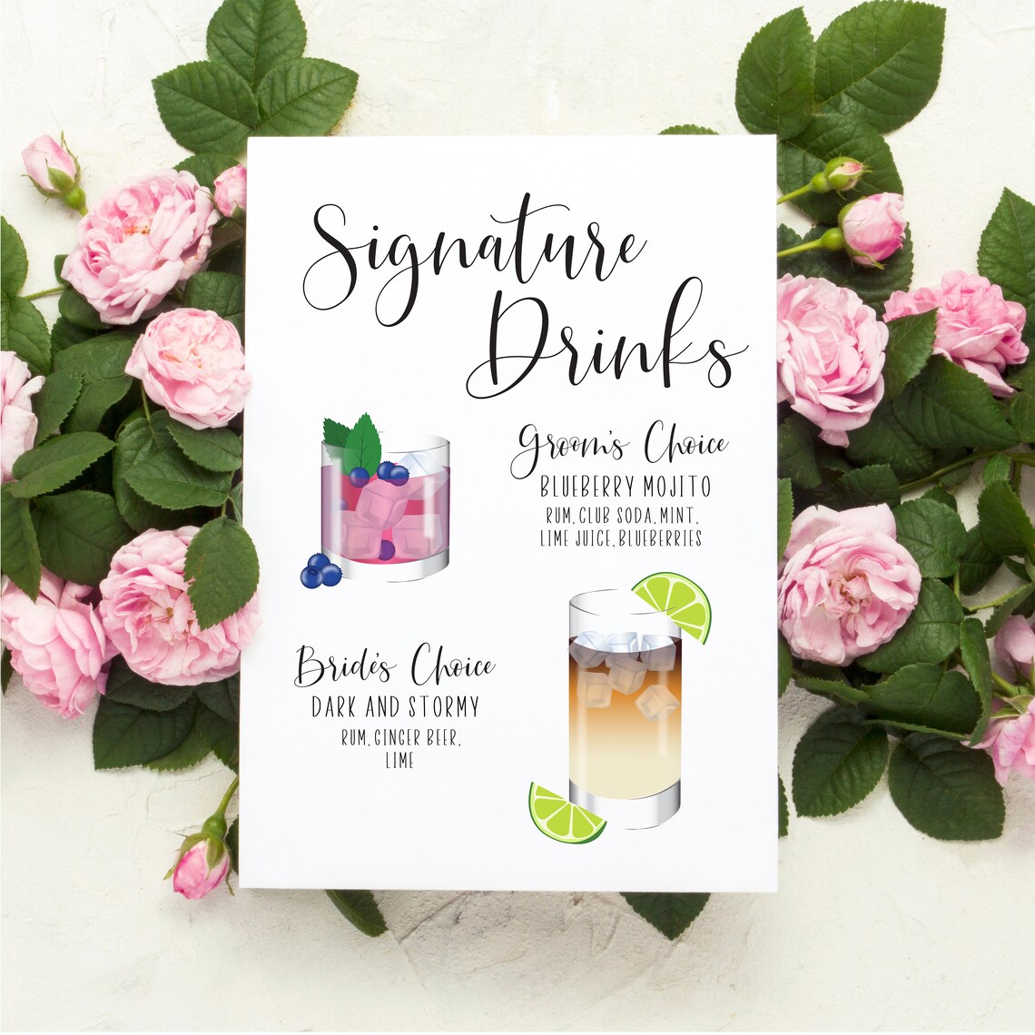 Custom Illustration Signature Drink Sign Print at Home | Etsy