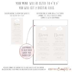 Gender Neutral Baby Shower Printable Menu, Cloud Baby Shower, Hot Air ...