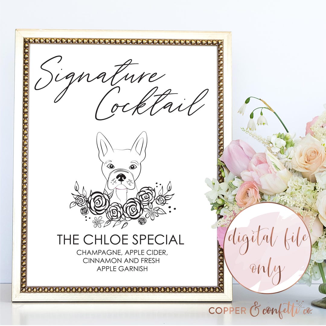 Dog Signature Drink Sign, Pet Portrait Custom, Dog Line Drawing ...