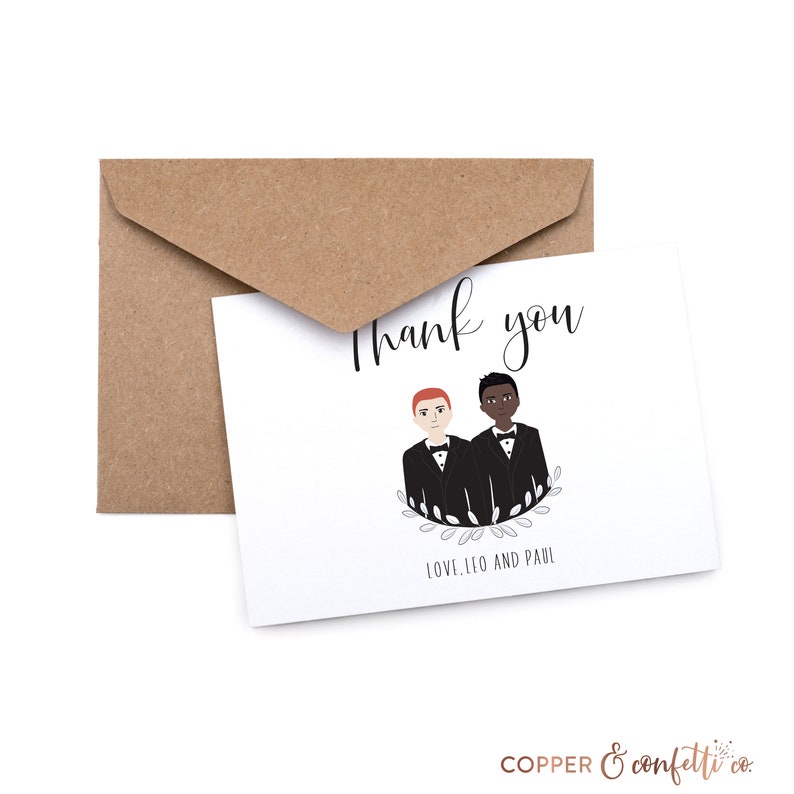 Custom Two Grooms Thank You Card, Digital Download, Couple Cartoon, Gay ...