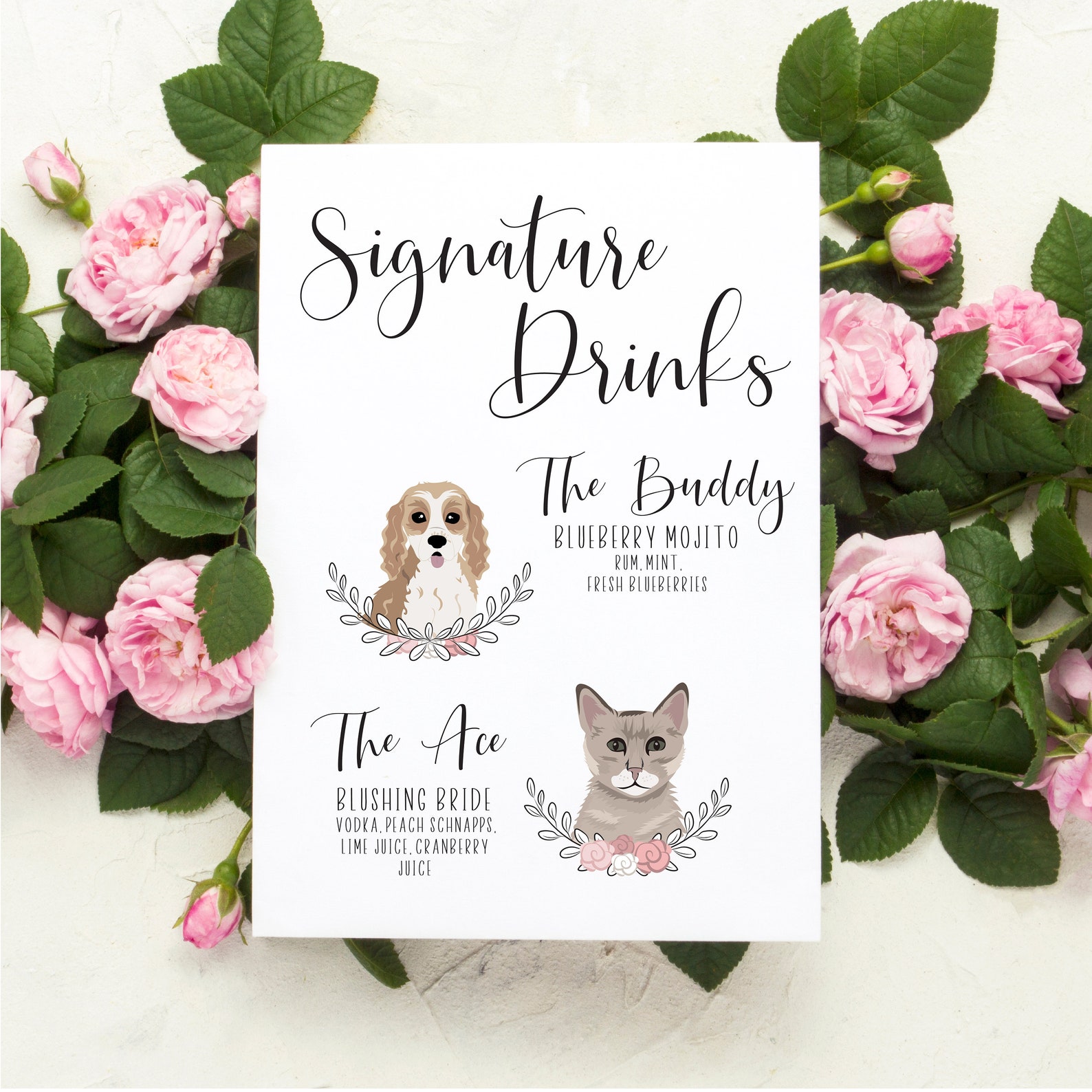 Custom 2 pet illustration signature drink sign print at home | Etsy