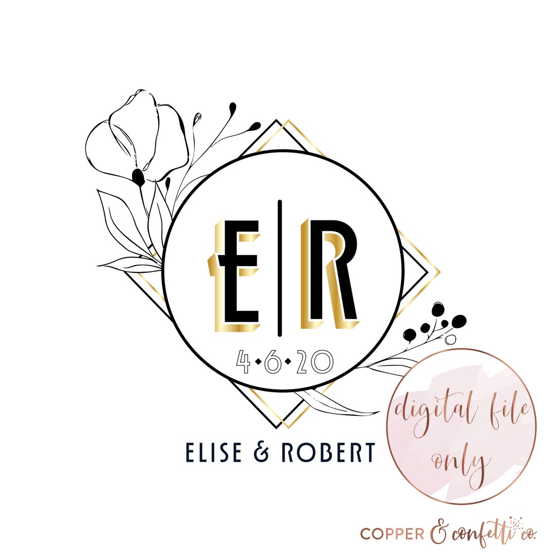 Art Deco Wedding Monogram, Digital Wedding Logo, Floral Logo, DIGITAL ...