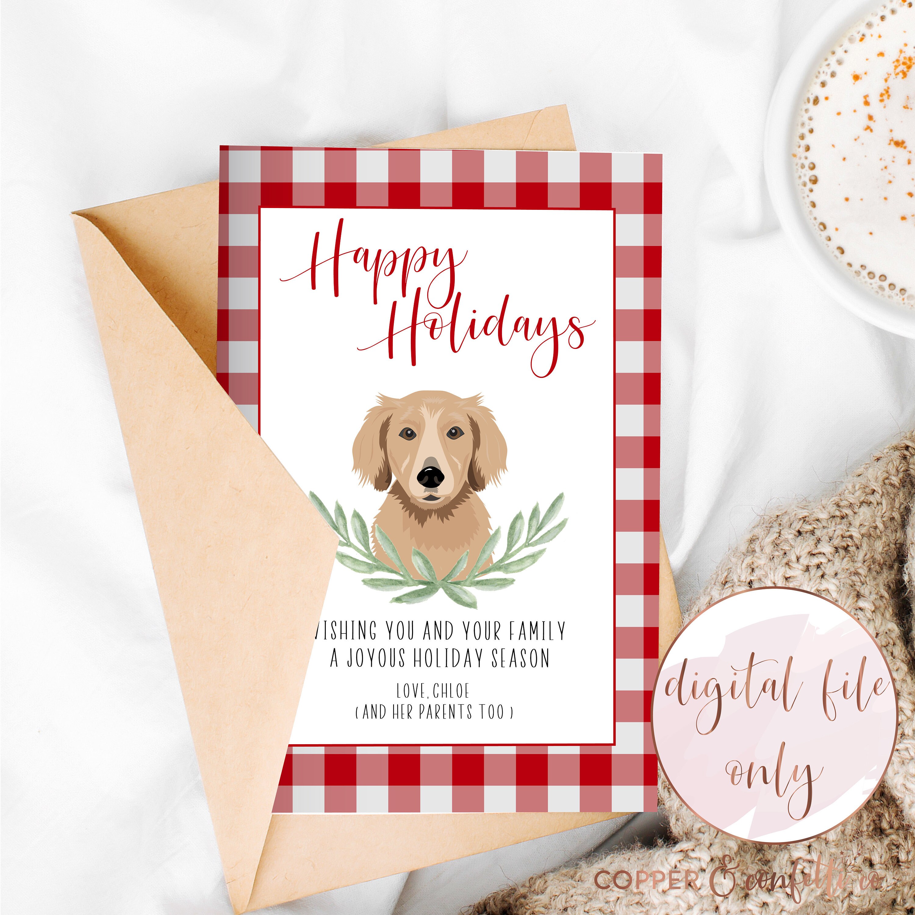 Custom pet portrait holiday card dog Christmas Card Cat | Etsy