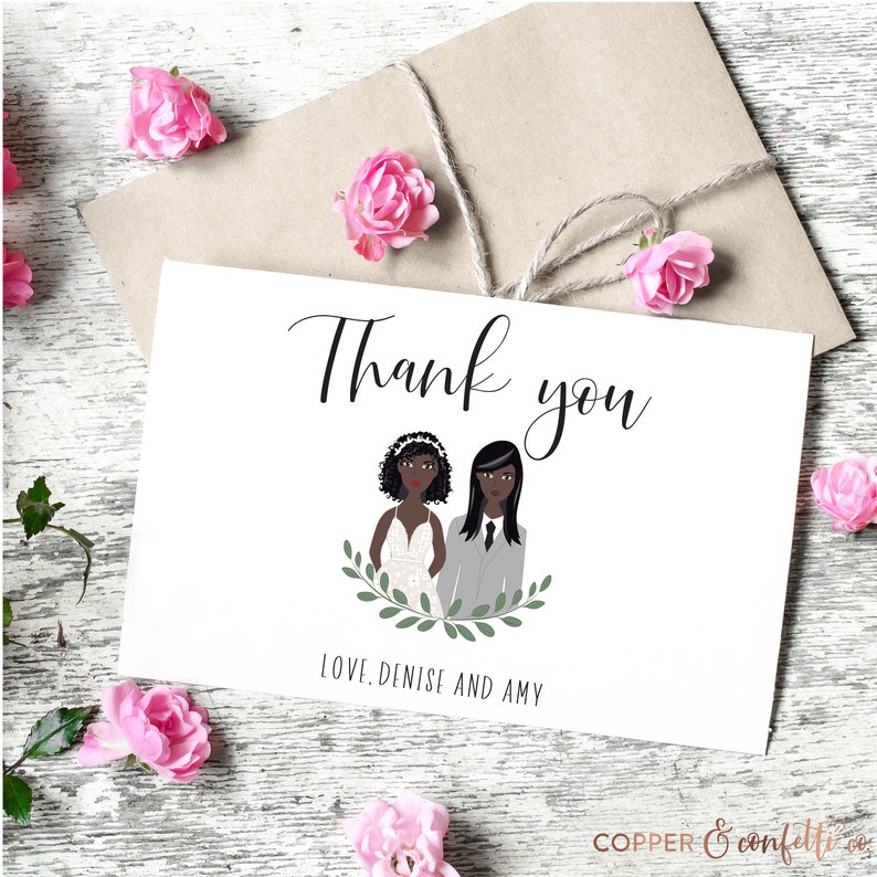 Lesbian Wedding Thank You Card Custom Two Brides Thank You Etsy