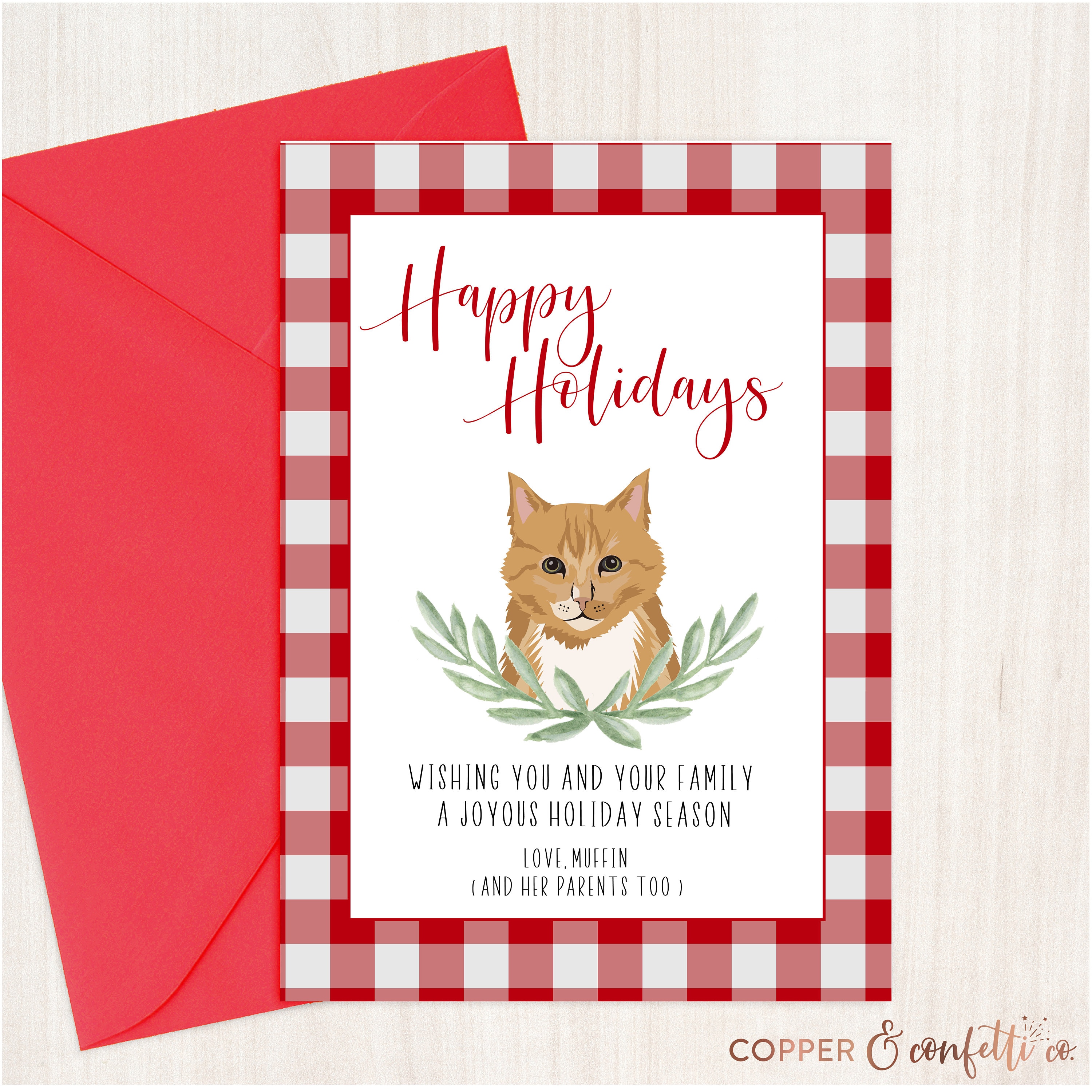 Custom pet portrait holiday card dog Christmas Card Cat | Etsy