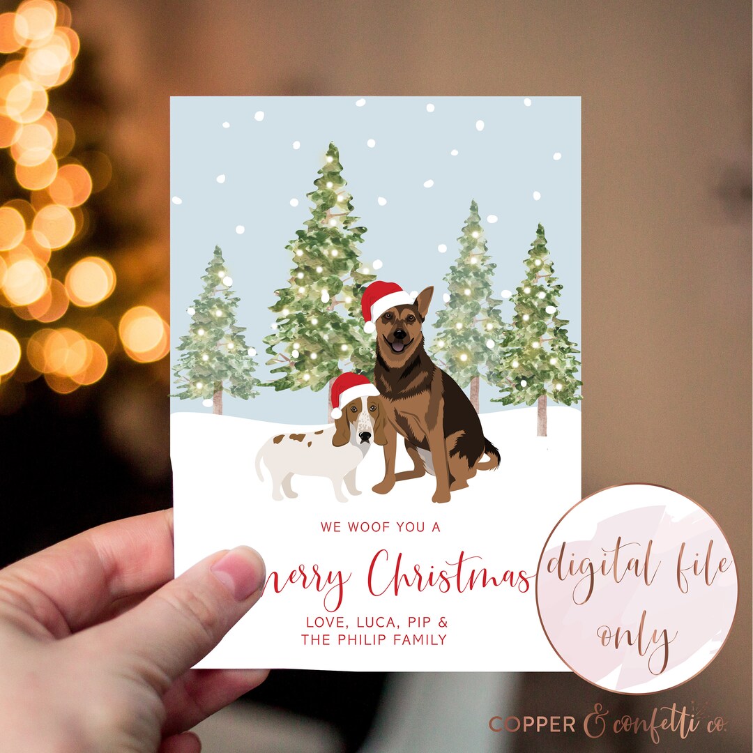 Custom Pet Portrait Holiday Card, Dog Illustration Christmas Card, Cat ...