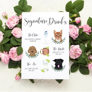 Custom 3 Dog Illustration Signature Drink Sign, Print at Home, Digital ...