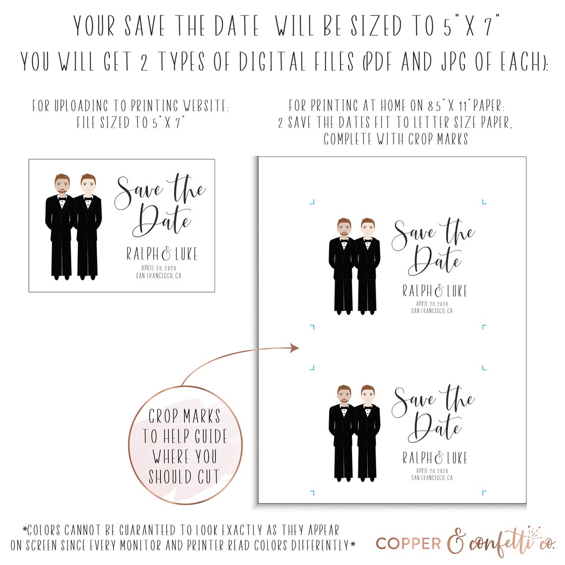 Illustrated gay portrait Save the Date click now to | Etsy