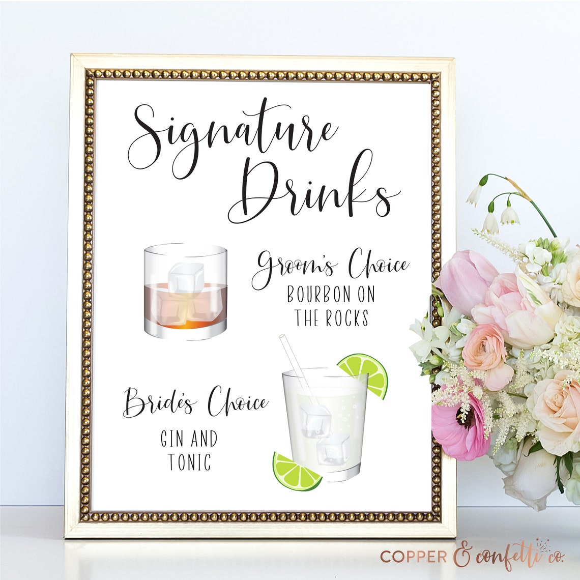 Custom Illustration Signature Drink Sign, Print at Home Wedding Art ...
