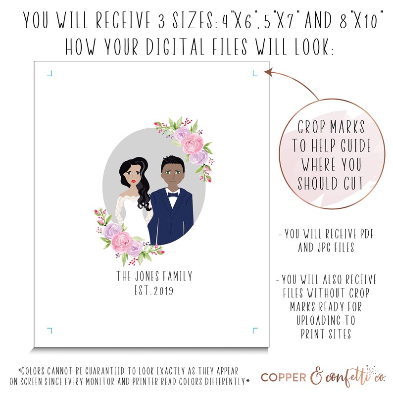 Custom Illustrated Couple Portrait, Family Est Sign, Cartoon Couple ...