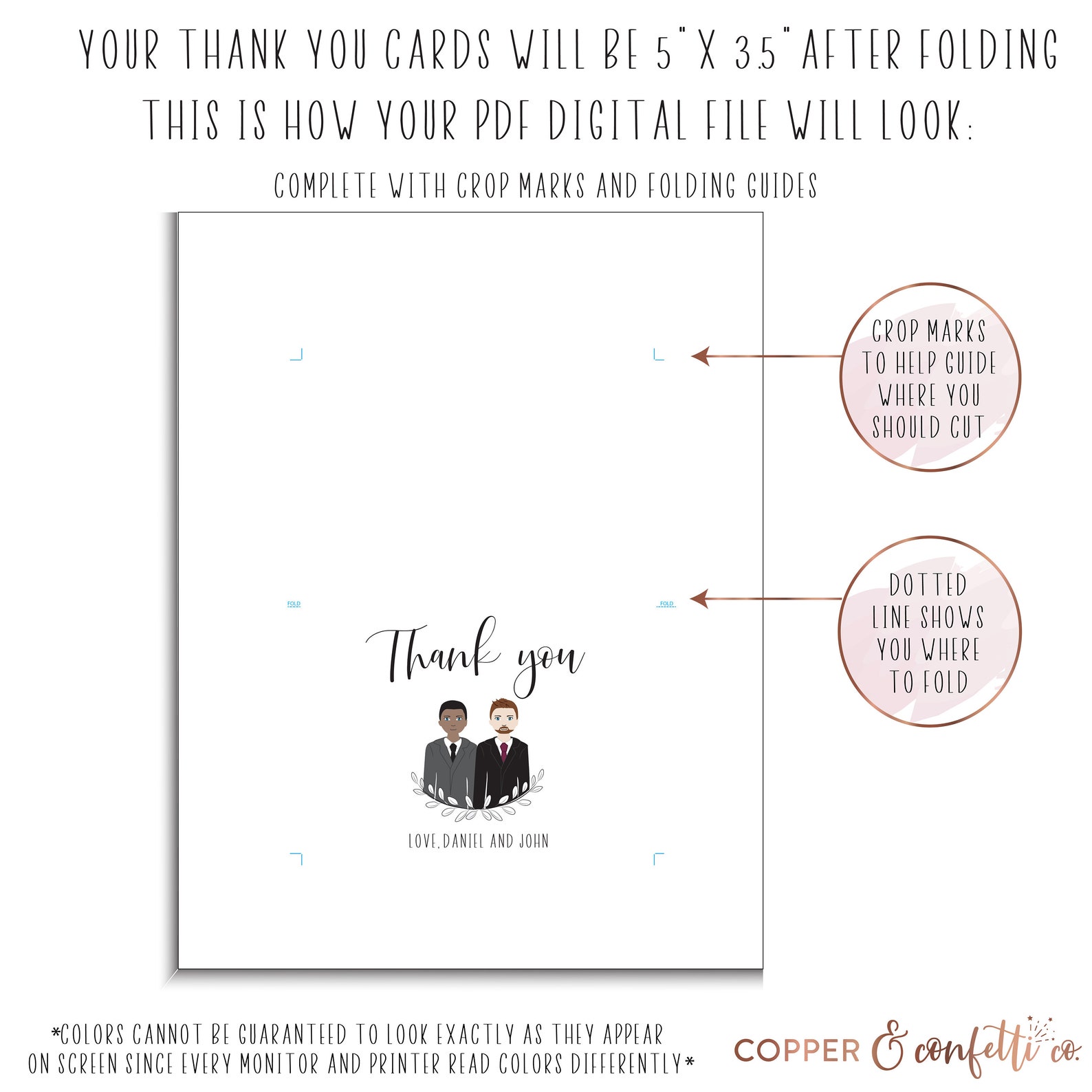 Custom Two Grooms Thank You Card, Digital Download, Couple Cartoon, Gay ...