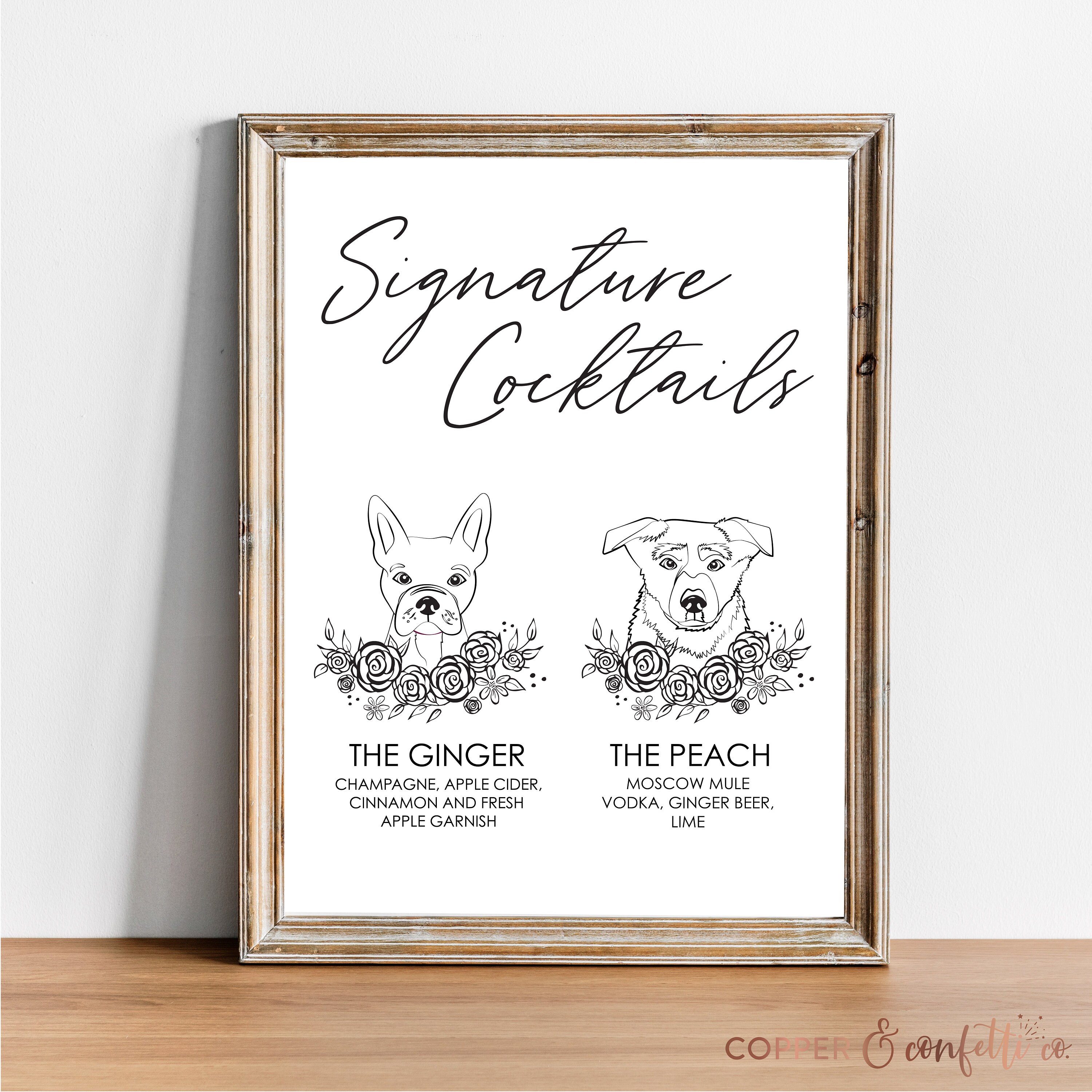Custom 2 Dog Illustration Signature Cocktail Sign Print at | Etsy