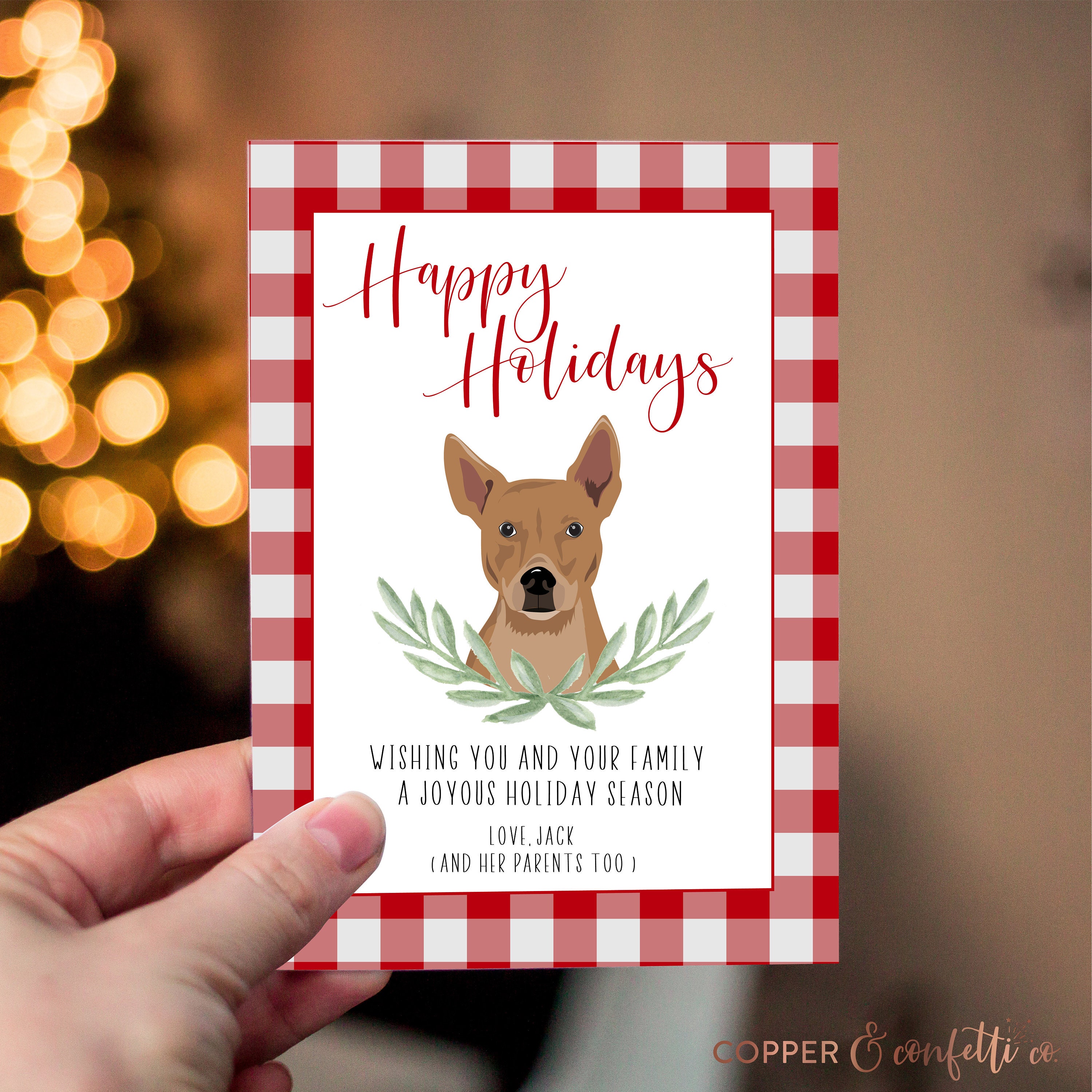 Custom pet portrait holiday card dog Christmas Card Cat | Etsy