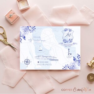 Custom Wedding Map, Blue and White Wedding, Save the Date Map - Etsy