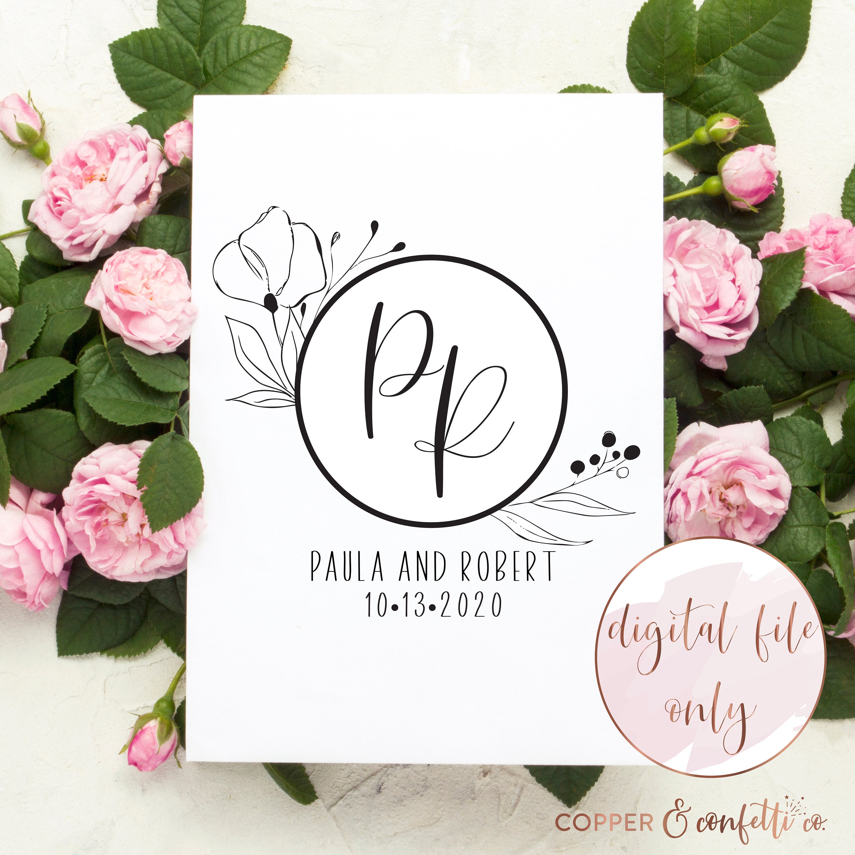 Custom Floral Wedding Monogram Digital Wedding Logo Spring | Etsy