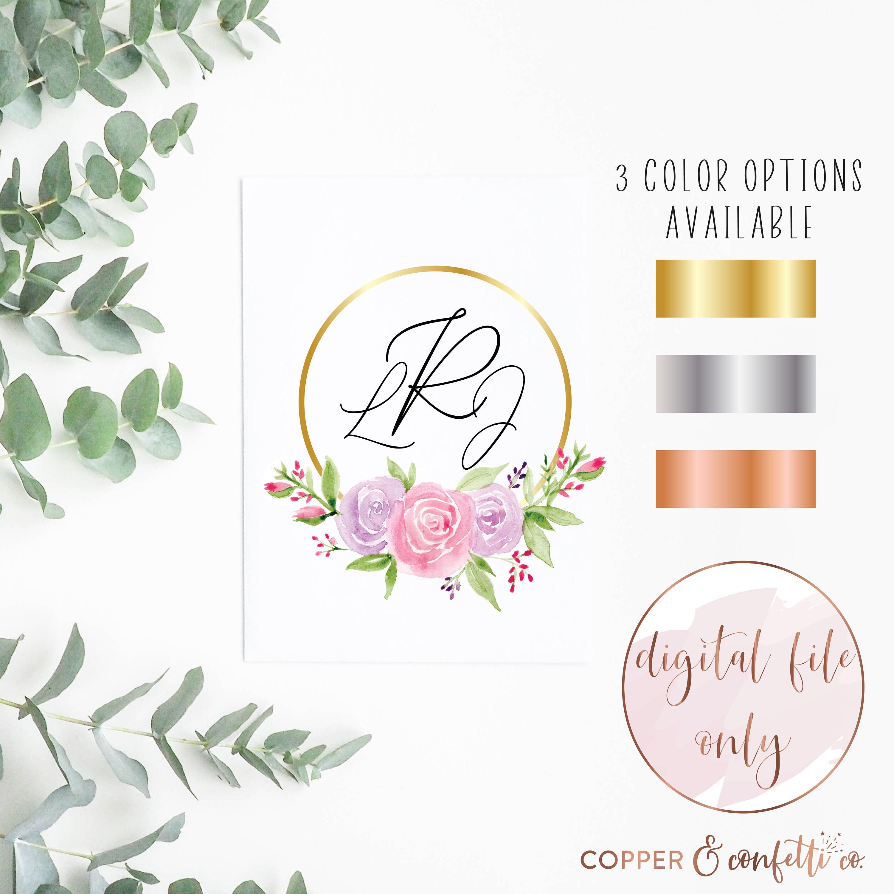 Watercolor wedding monogram digital wedding logo spring | Etsy