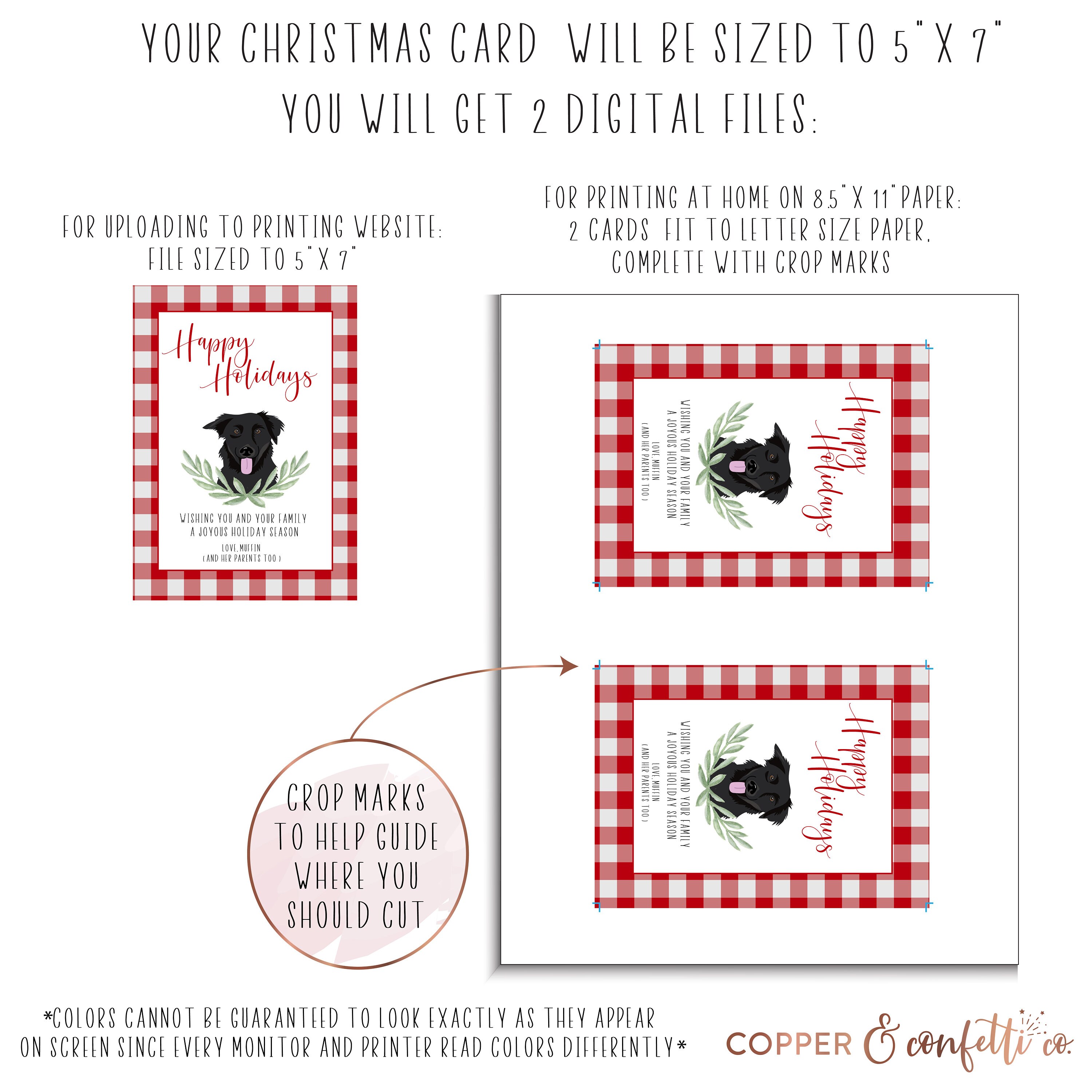 Custom pet portrait holiday card dog Christmas Card Cat | Etsy