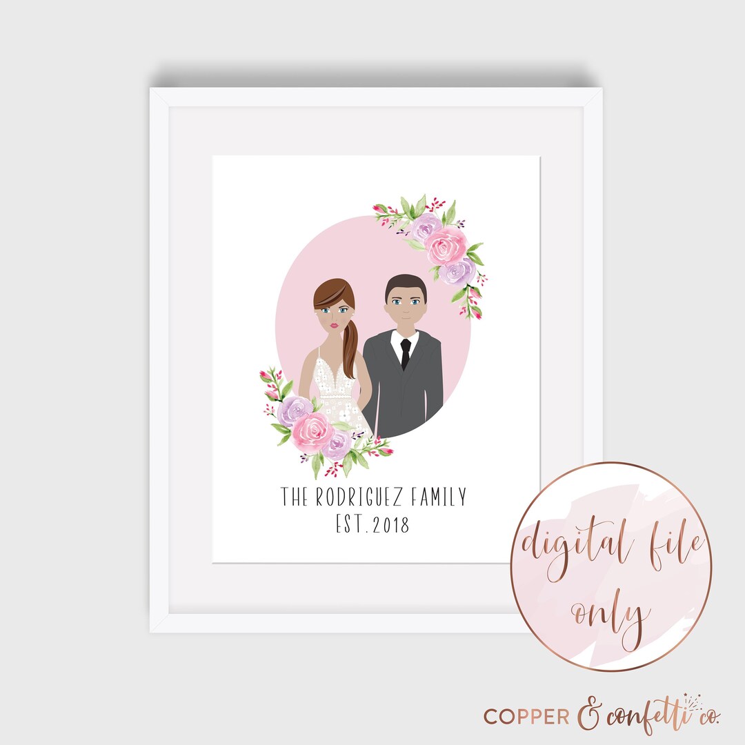 Custom Illustrated Couple Portrait Family Est Sign Cartoon - Etsy