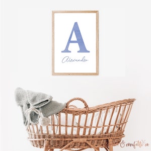 Custom Watercolor Letter Baby Boy Nursery Sign, Baby Name Nursery Art ...