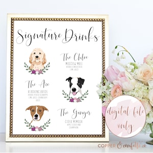 Custom 3 Dog Illustration Signature Drink Sign, Print at Home, Digital ...
