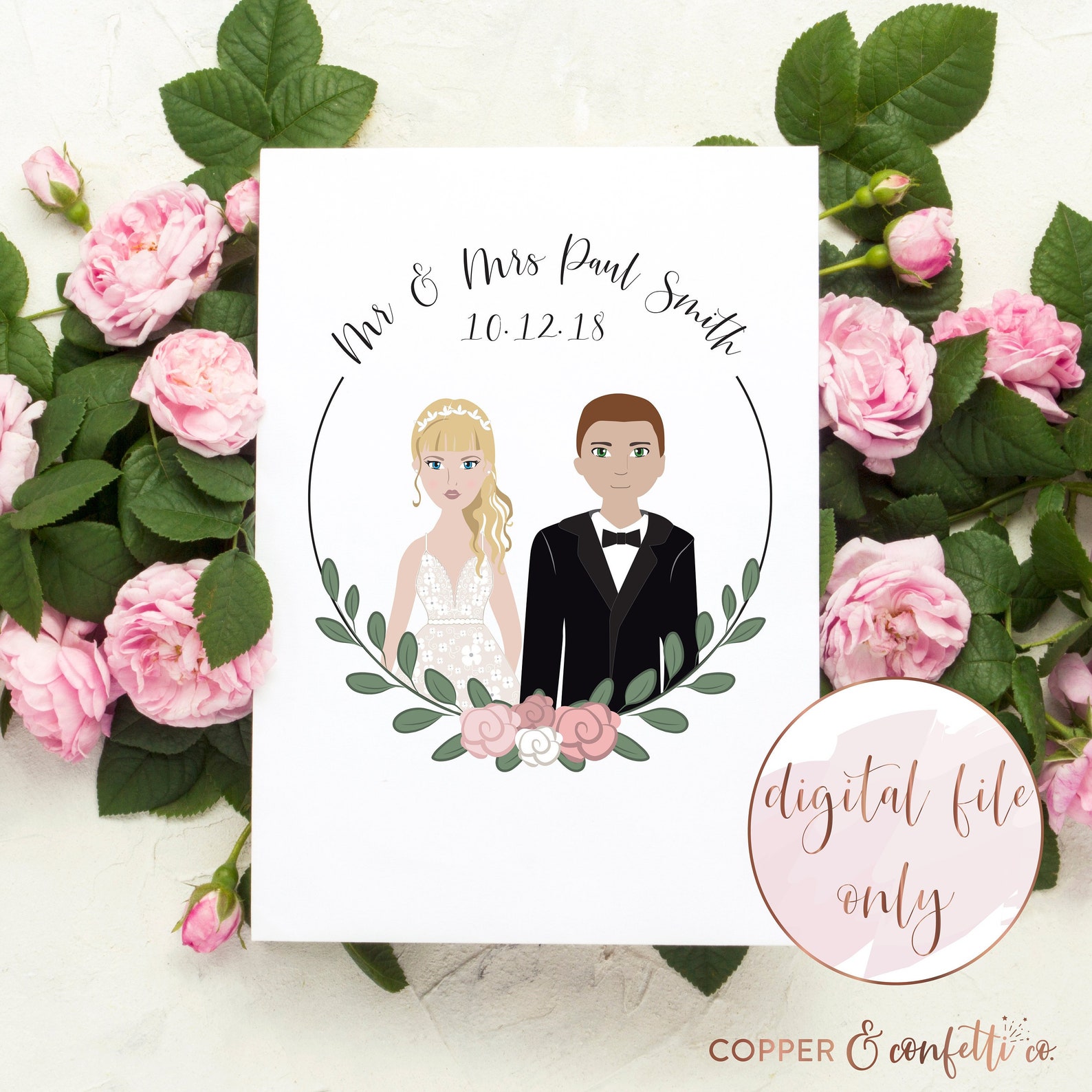 Custom Portrait Wedding Illustration Personalized Bride and - Etsy