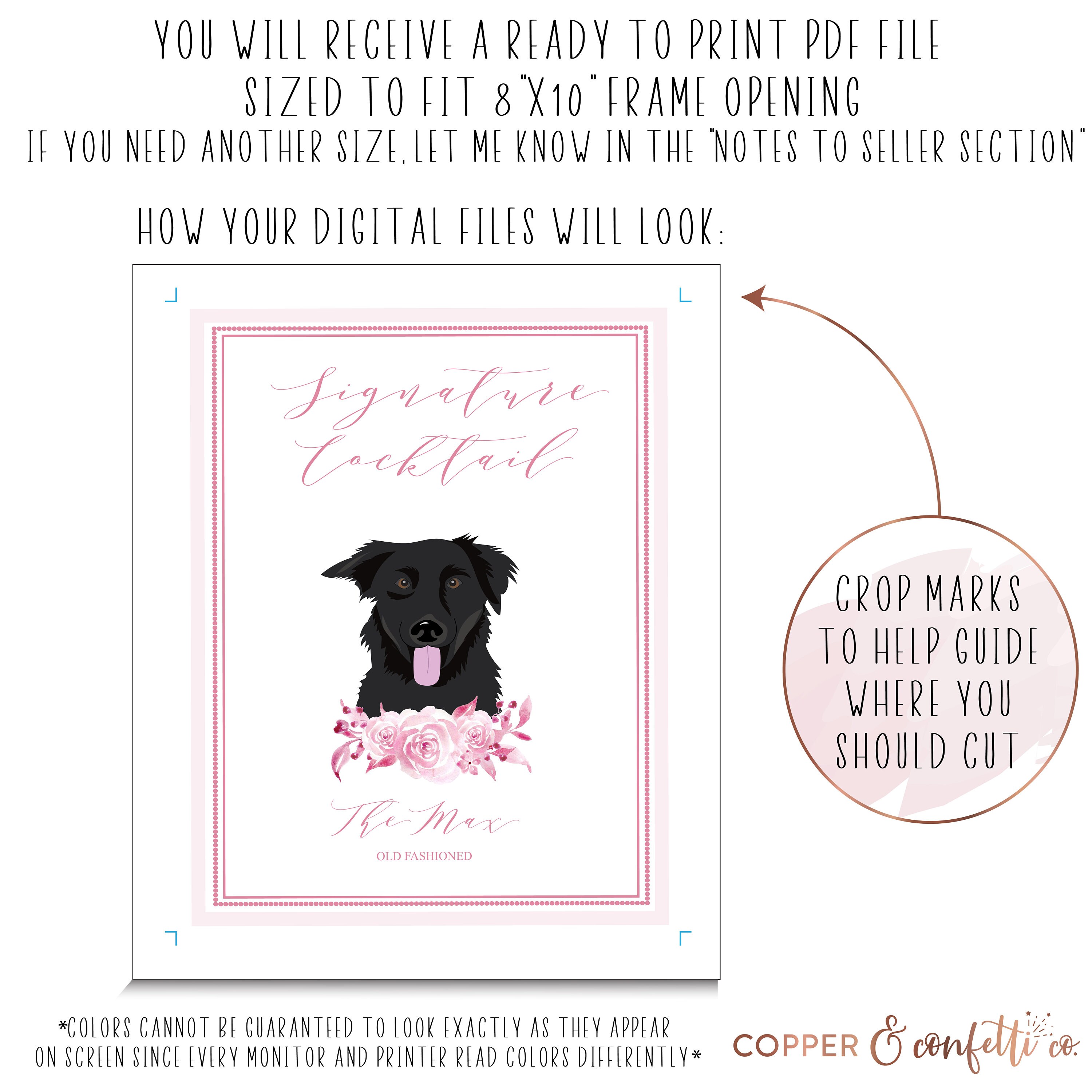 Custom 1 Pet Illustration Signature Drink Sign, Watercolor Signature ...