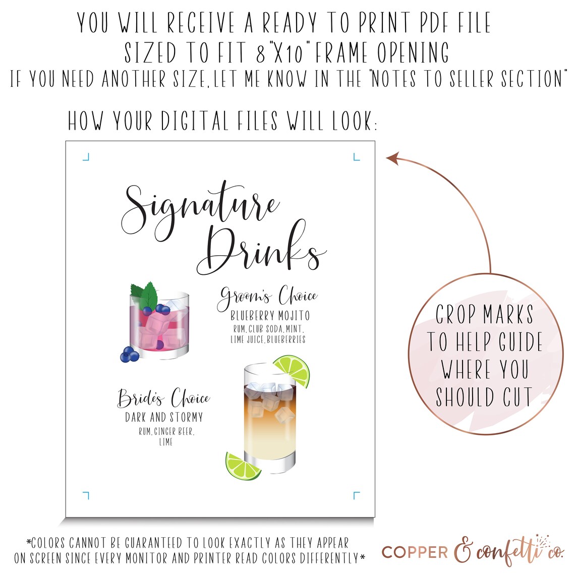 Custom Illustration Signature Drink Sign Print at Home | Etsy