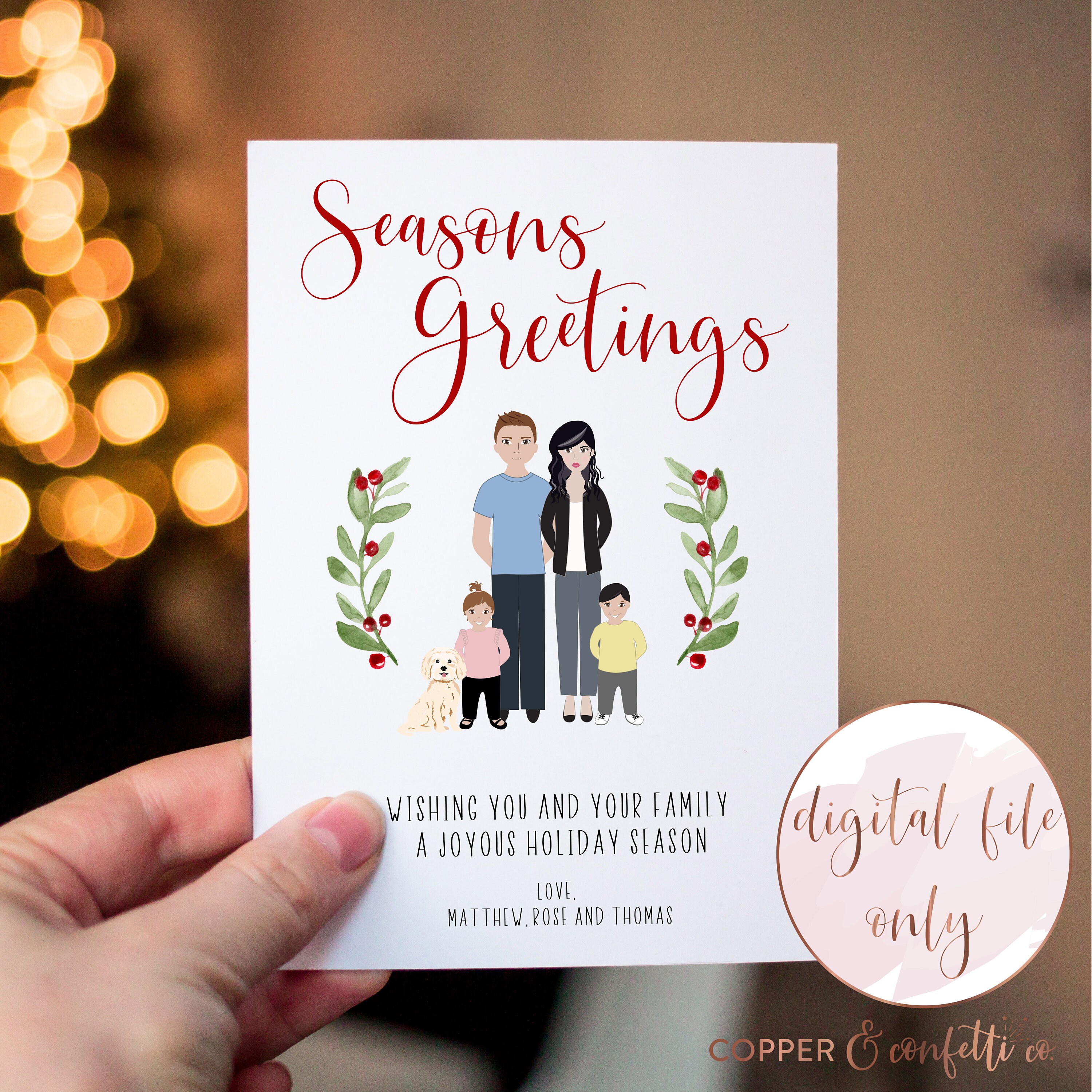 Custom Family Portrait Christmas Card Illustrated Holiday | Etsy