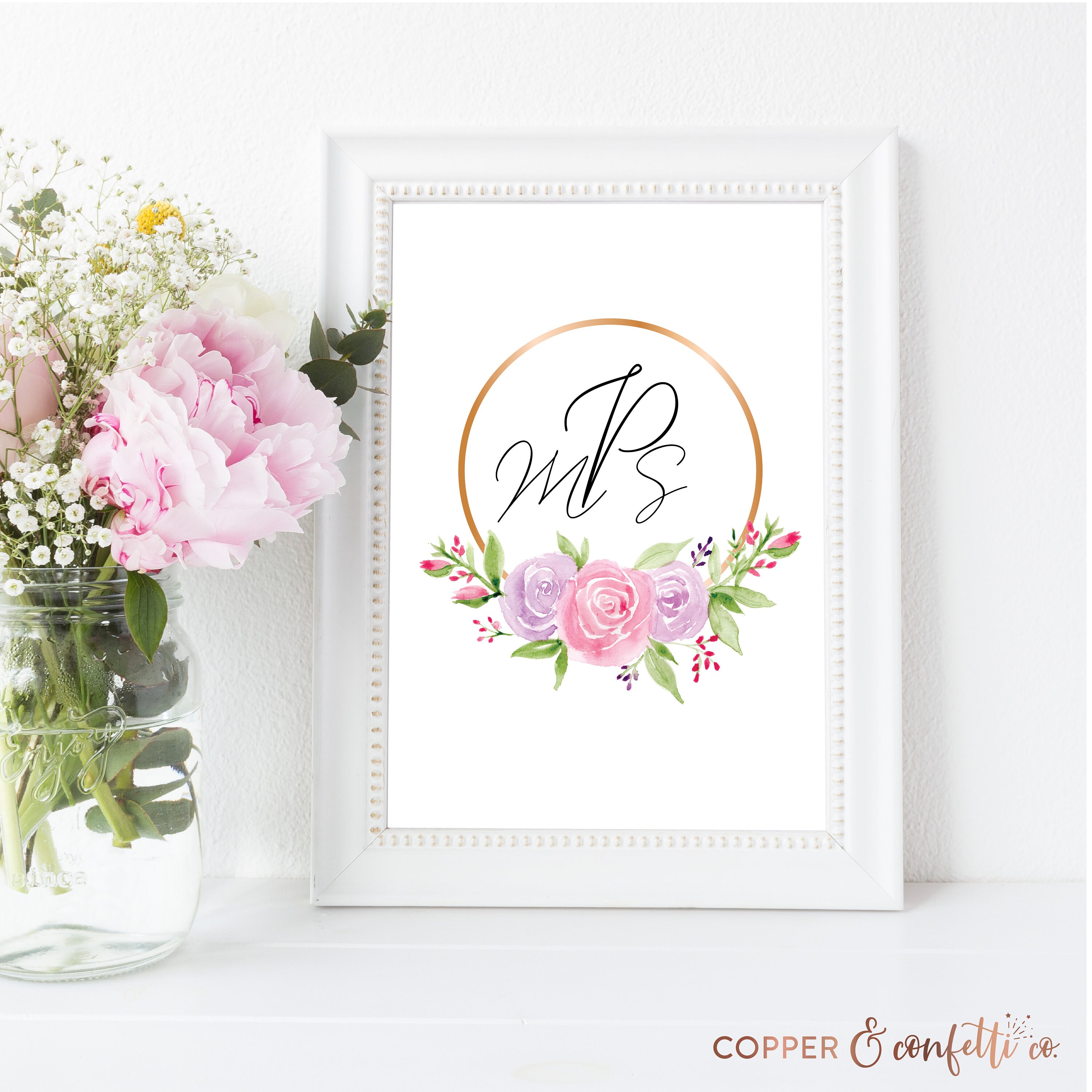 Watercolor wedding monogram digital wedding logo spring | Etsy