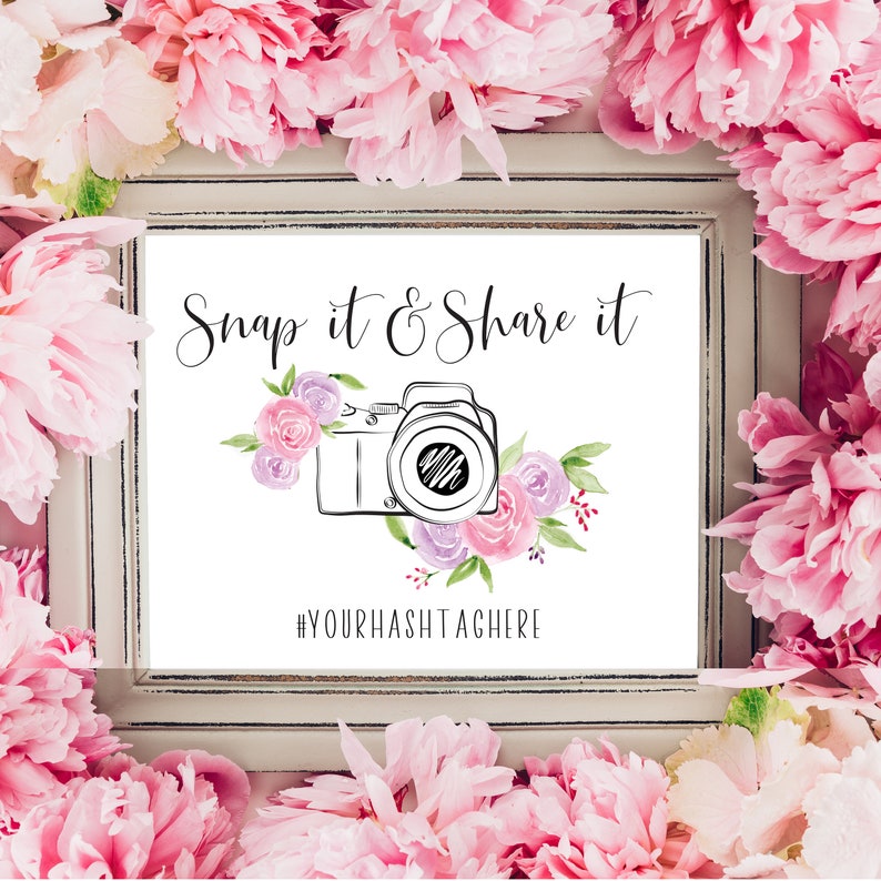 Watercolor Floral Hashtag Sign Print at Home Custom Hashtag - Etsy