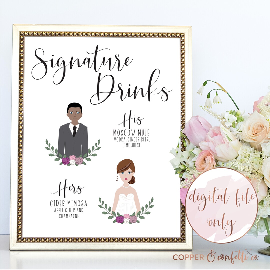 Custom Illustration Signature Drink Sign, Print at Home, Digital ...