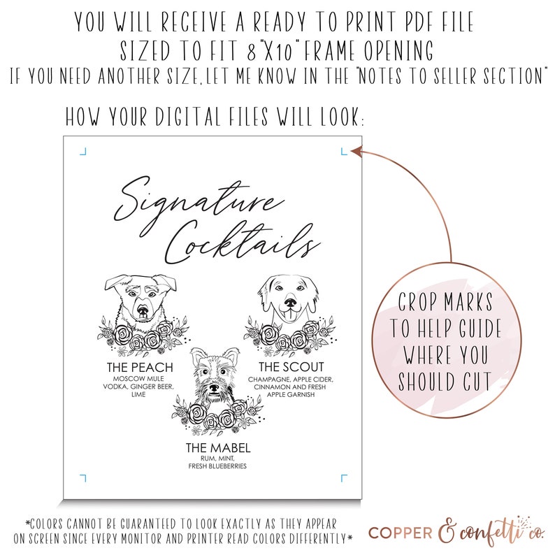 Custom 3 Pet Illustration Signature Drink Sign Print at Home | Etsy